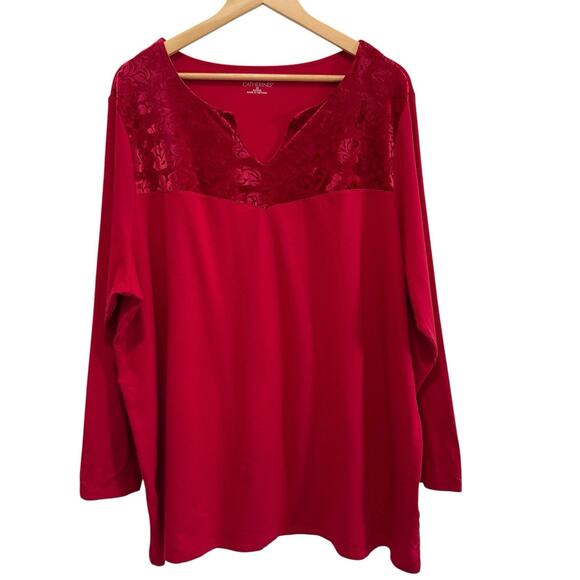 Catherines | Tops | Catherines Red Velvet Trim Long Sleeve Top 2x ...